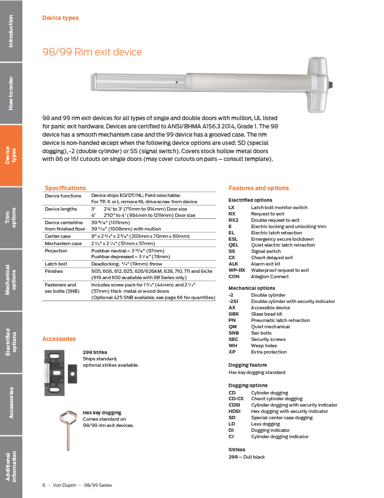 Security Parts. Von Duprin 99EO-F Rim Panic Device, Fire Rated, Grooved ...